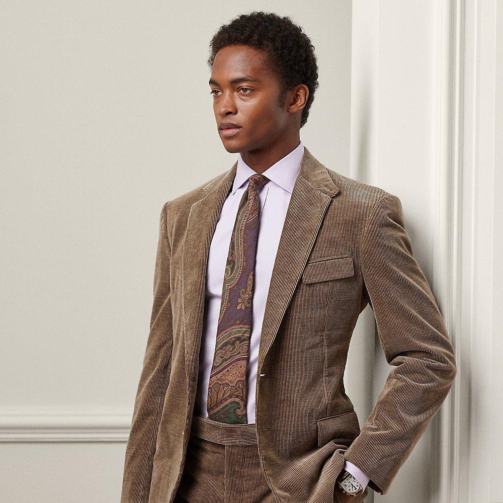 RALPH LAUREN PURPLE LABEL Kent Hand-Tailored Corduroy Suit Jacket in Grey | Endource