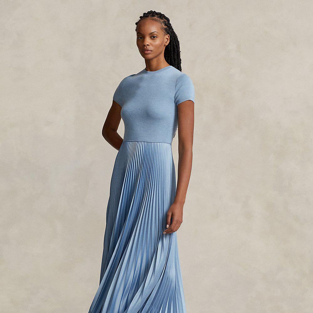 POLO RALPH LAUREN Hybrid Jumper-Pleated Midi Dress in Blue | Endource