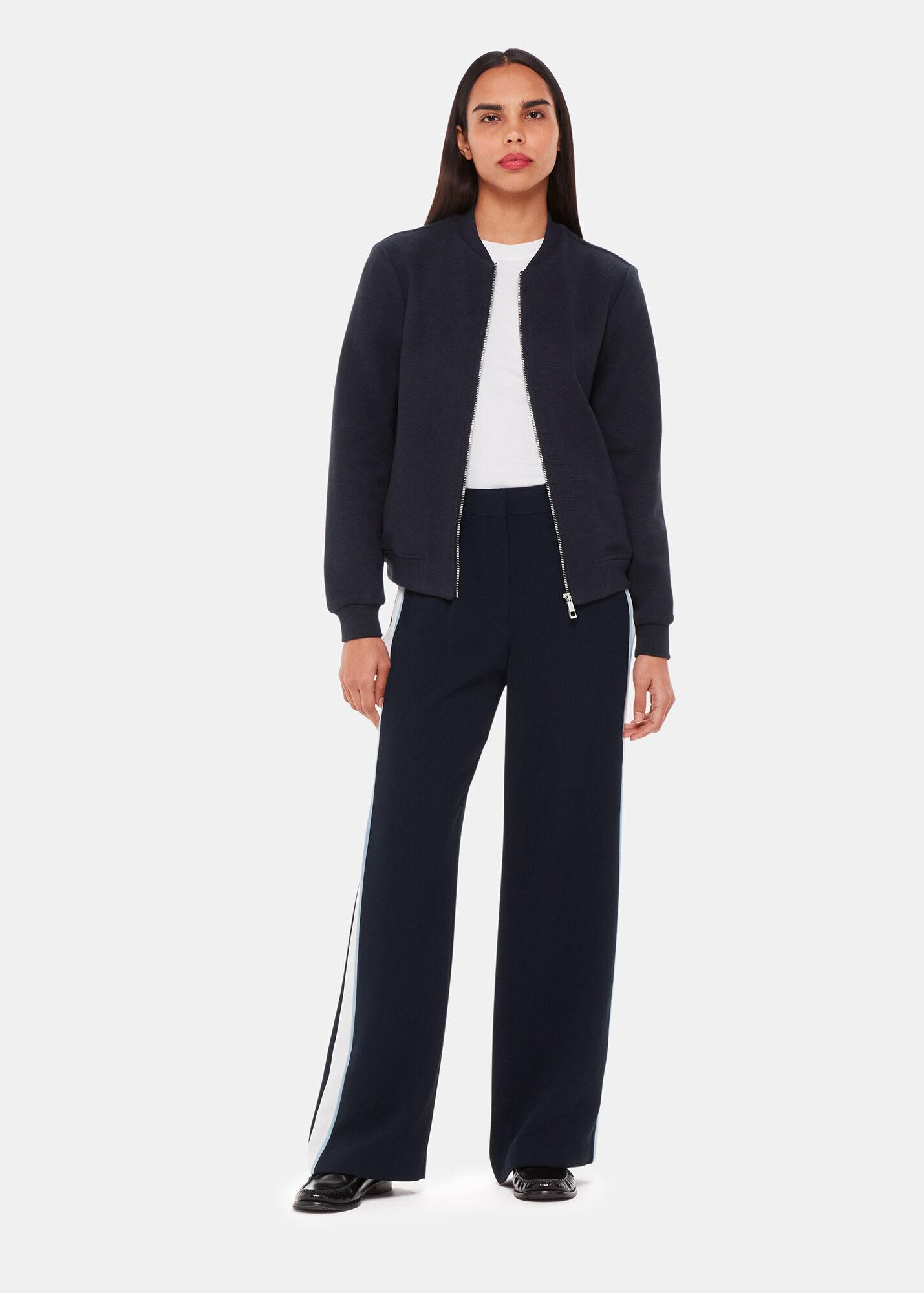 WHISTLES Navy Jersey Bomber Jacket in Navy | Endource