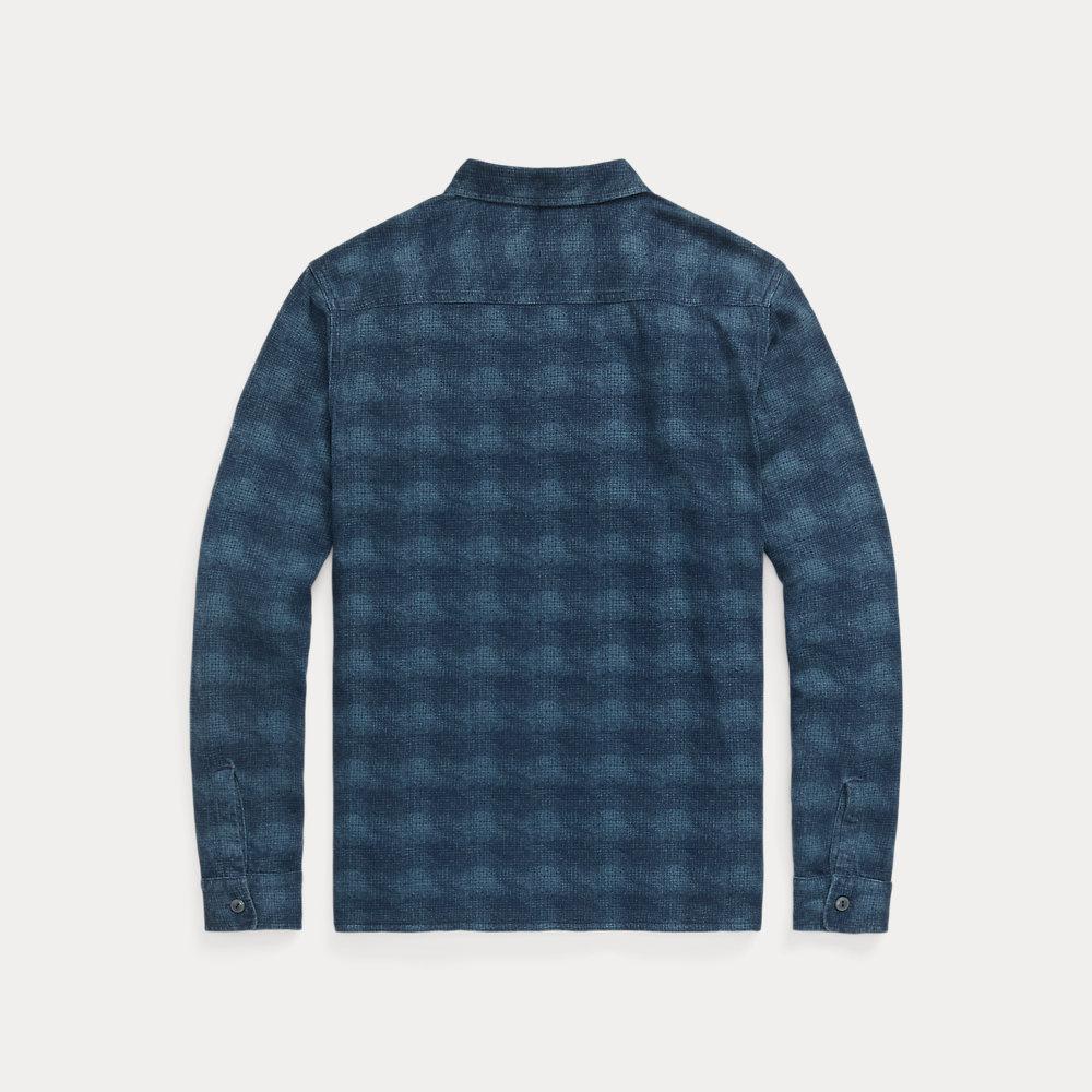 RALPH LAUREN RRL Plaid-Print Jersey Popover Workshirt in Blue | Endource