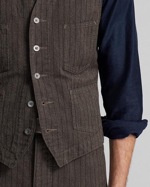 RALPH LAUREN RRL Striped Jaspe Twill Waistcoat in Black | Endource