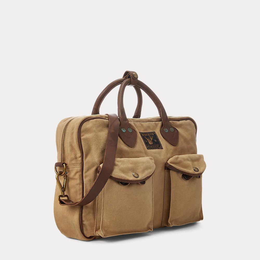 RALPH LAUREN RRL Leather-Trim Canvas Briefcase in Green | Endource