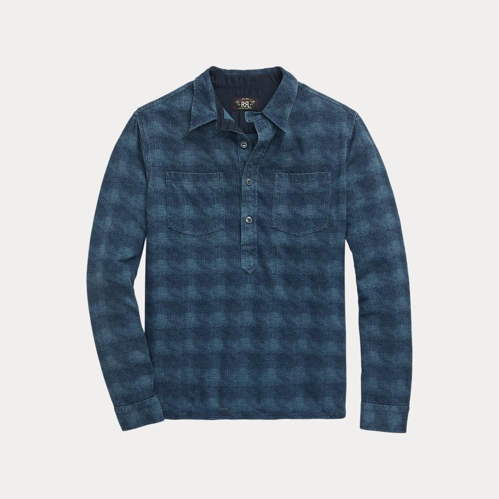 RALPH LAUREN RRL Plaid-Print Jersey Popover Workshirt in Blue | Endource